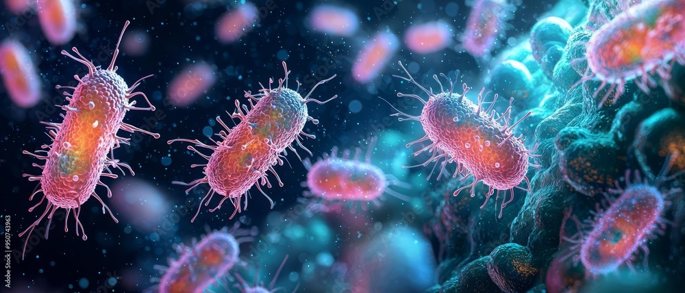 An illustration of the spread of bacteria within human cells, with ...