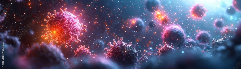 A detailed microscope view of a prion interacting with immune cells ...