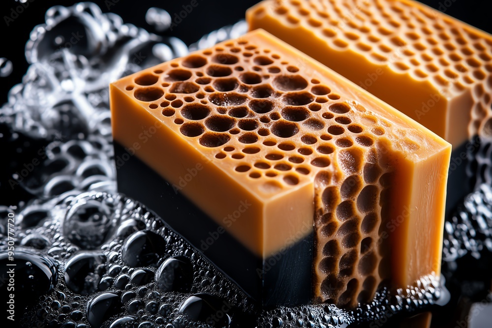 Natural soap bars with a smooth, creamy texture, illustrated in a close ...