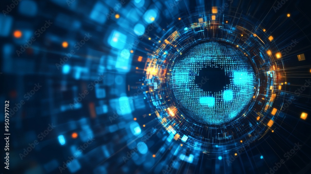 Digital eye, data network, and cyber security technology, vector background. Futuristic tech of ...