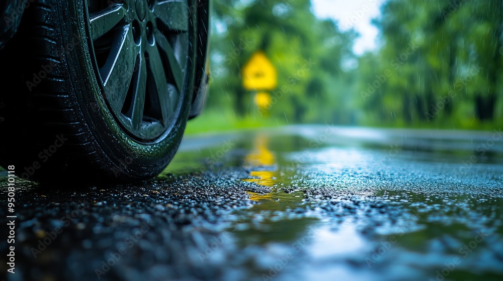 Tires gripping the road surface, showcasing traction and handling ...