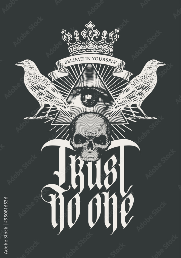 Vector coat of arms with Masonic symbol All-seeing eye of God, crown ...