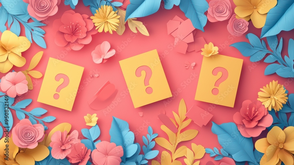 Colored crumpled paper with question marks is a background for quizzes ...