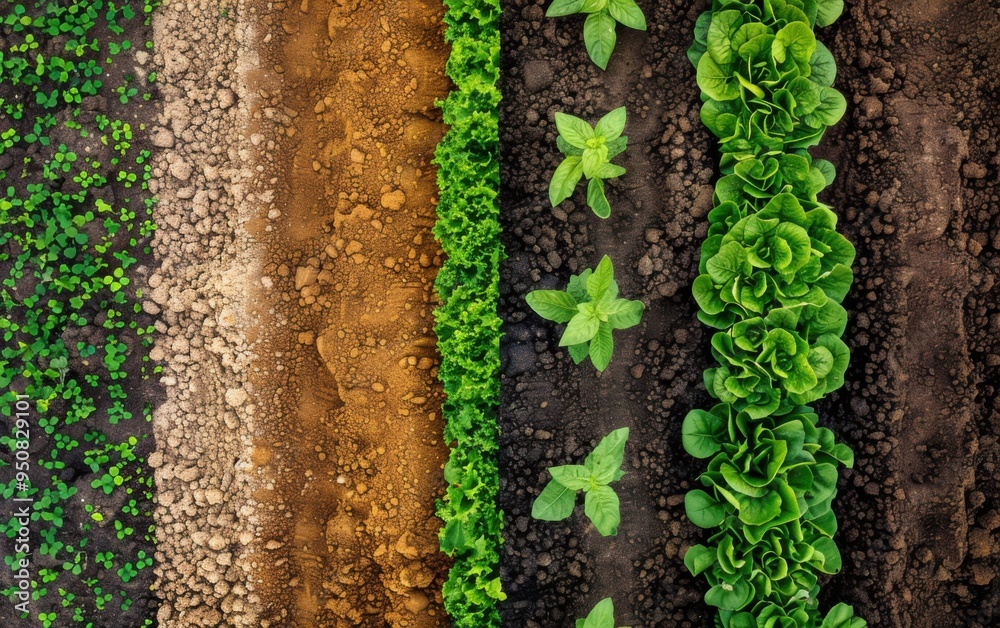 Top-down view of a field showcasing diverse soil types with thriving ...