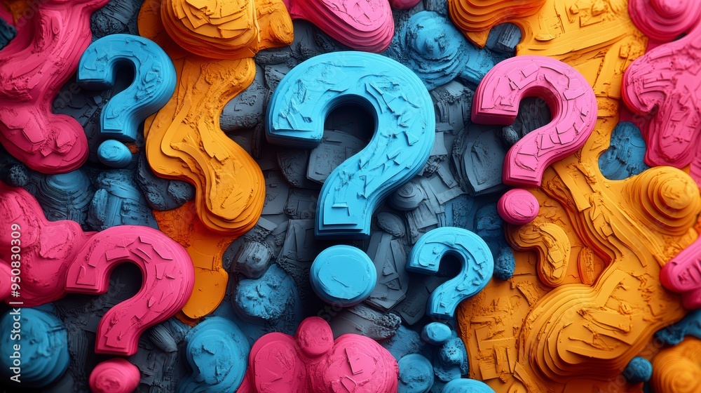 Colored crumpled paper with question marks is a background for quizzes ...