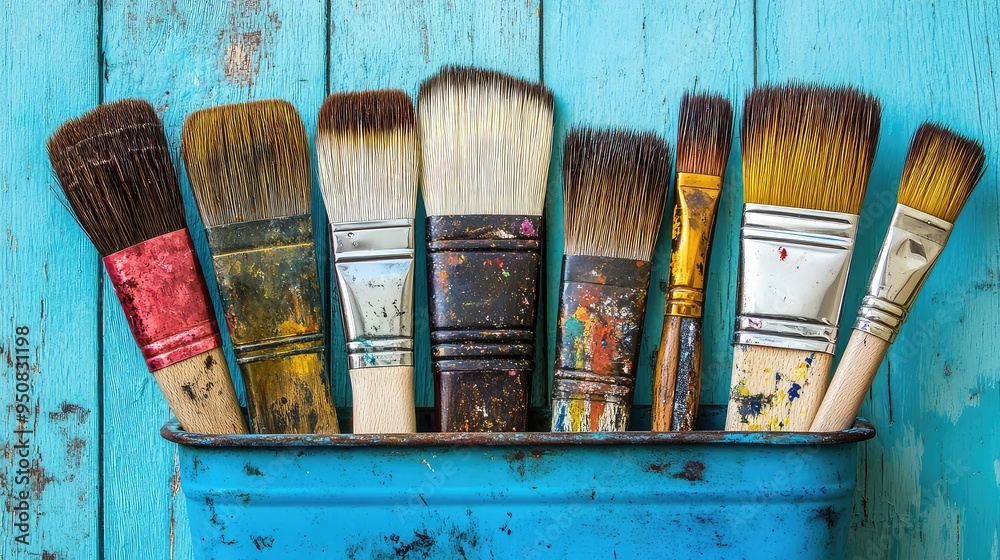 Variety of Paintbrushes with Different Bristle Types and Sizes Arranged ...