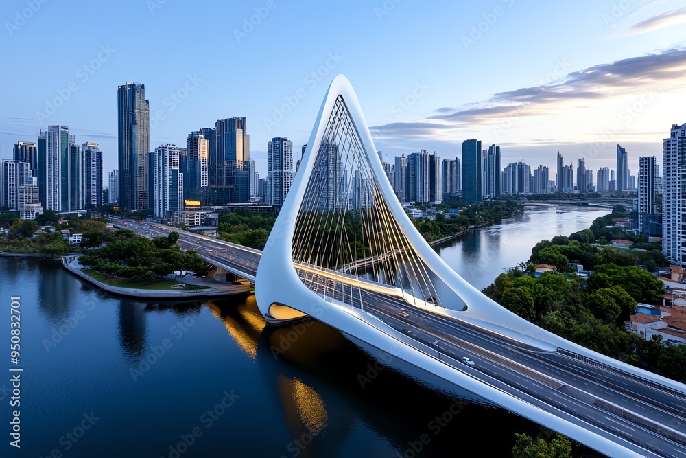 Bridge Cable-Stayed, Futuristic, and Panoramic visualized in an ...