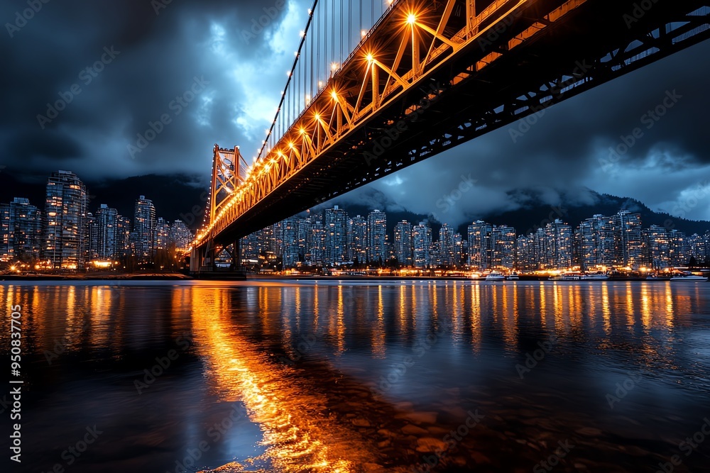 Bridge Iconic, Urban, and Nighttime depicted in a city at night where ...