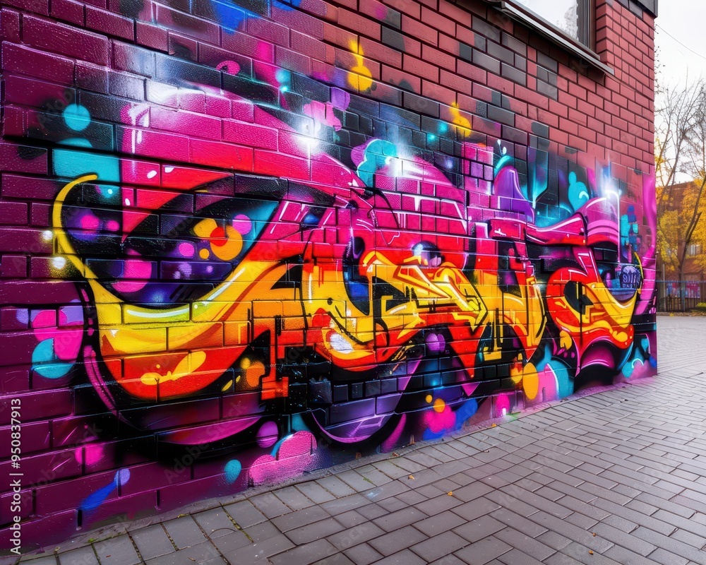 Graffiti art on an urban wall, vibrant and expressive, Urban, Bright ...