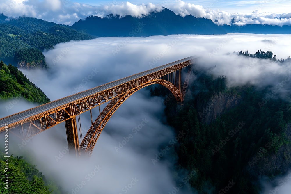 Bridge Large, Steel, and Foggy depicted in a dramatic scene where a ...