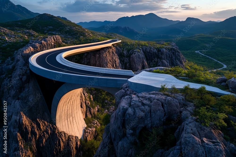Bridge Modern, Concrete, and Mountain shown in a remote mountainous ...
