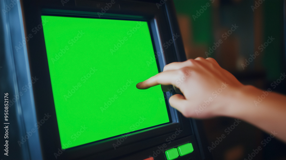 Young man's hand using a touchscreen on a voting machine during a USA ...
