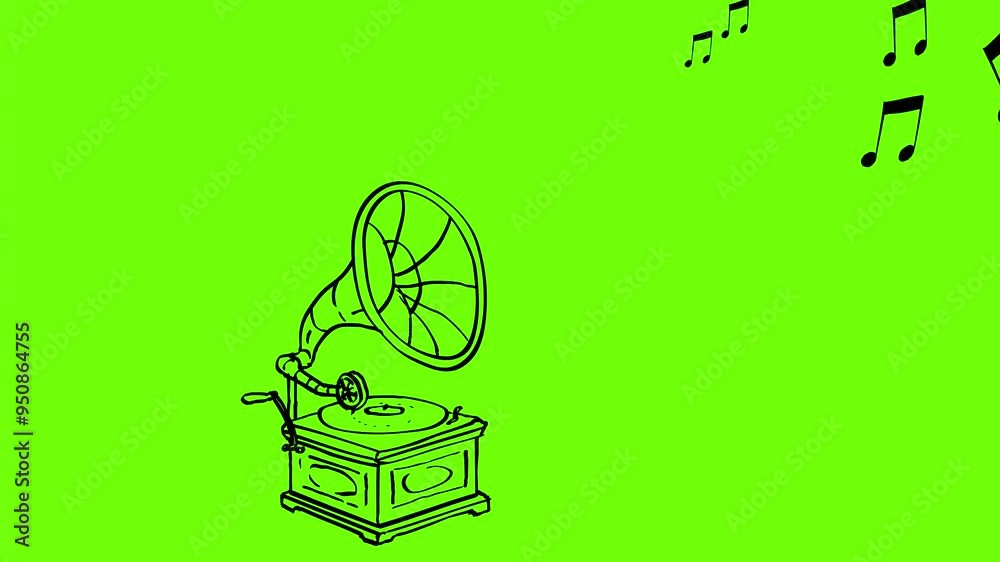 2d Animation line drawing of a gramophone or phonograph playing sound ...
