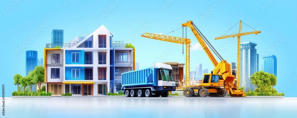 Construction crane flat design side view urban development theme ...