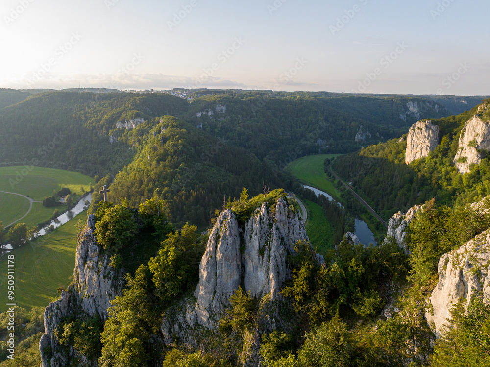 Old town rock Beuron in the upper Danube valley in Germany ...