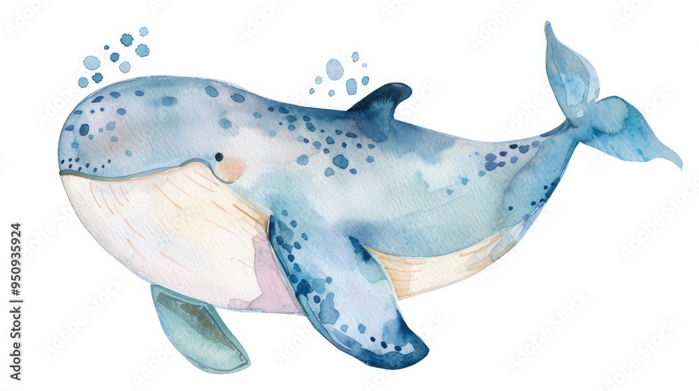 watercolor cute baby whale clipart isolated white background Stock ...