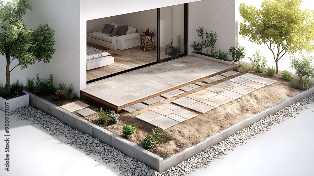 Cross-section of a patio being constructed, with edge restraints ...