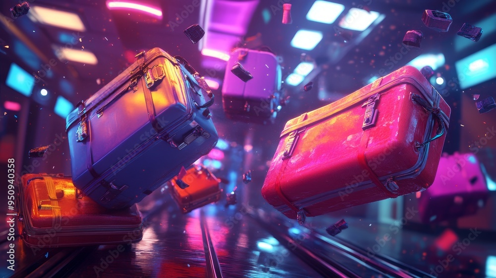 Baggage conveyor malfunction, suitcases mid-air, passengers in shock ...