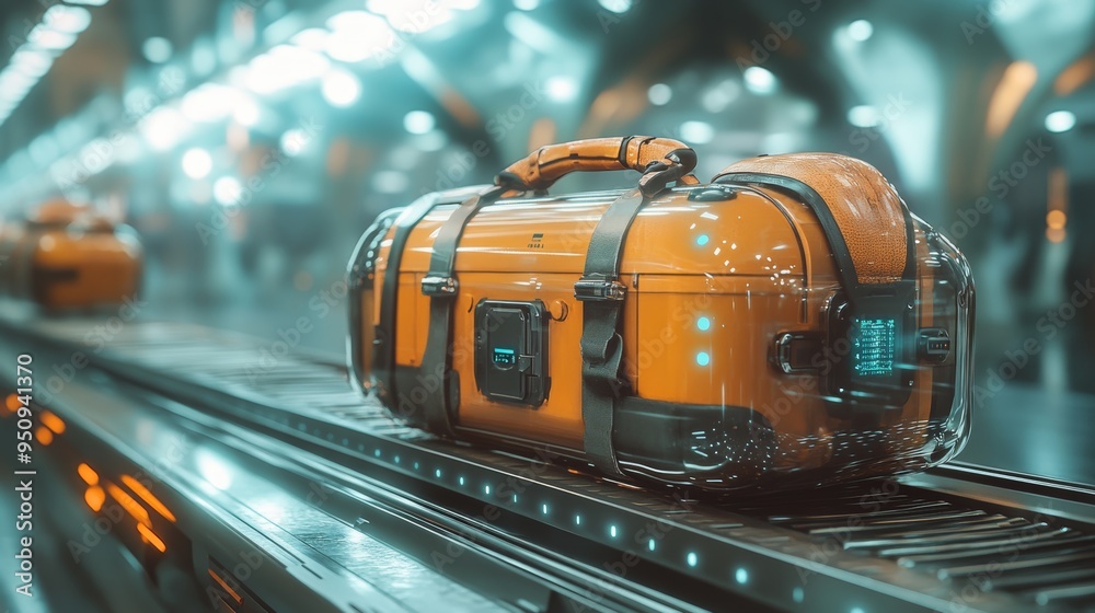 Classic brown luggage and a transparent AI-powered suitcase on a ...