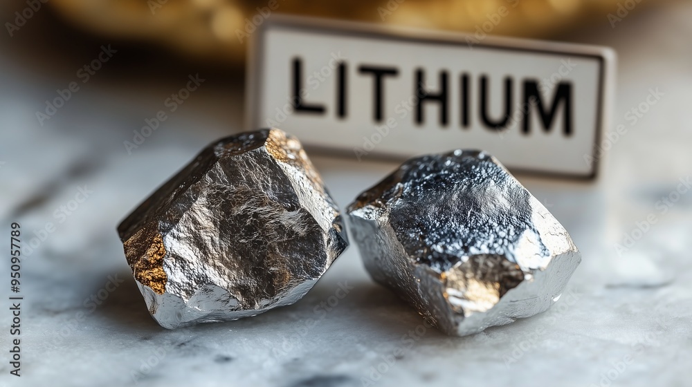 Raw lithium metal samples displayed with labeled sign, crucial for ...