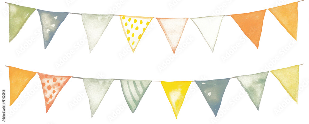 PNG Party flags line as divider line watercolour illustration ...