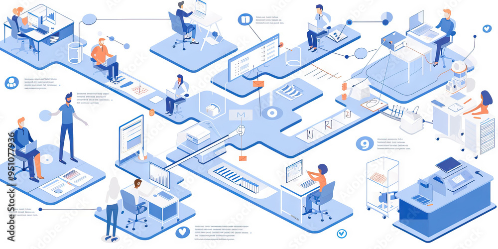 Workflow Efficiency Flowchart: A flowchart in soothing blue and white ...