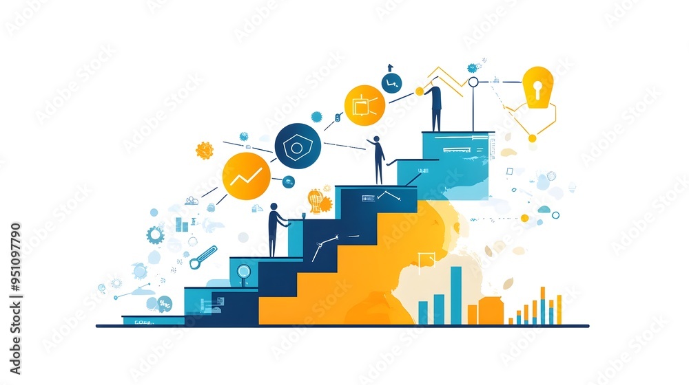 Flat image of an infographic representing a staircase progression of ...