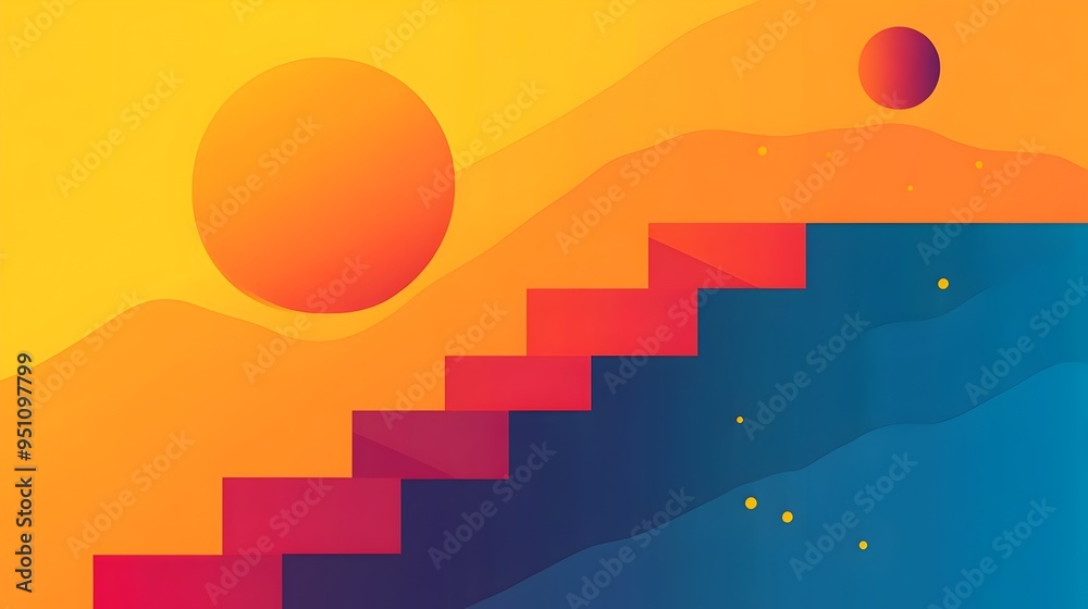 Flat digital of an infographic showing a staircase progression of tasks ...