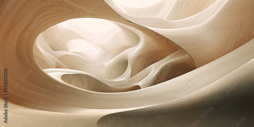 Abstract, swirling shapes and textures, in muted colors like taupe or ...