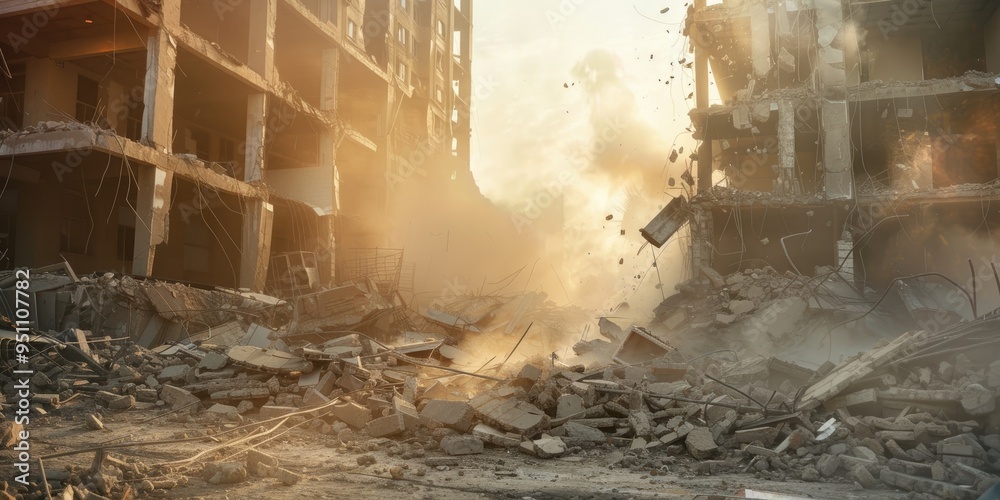 Strike causes destruction to industrial concrete building Disaster site ...