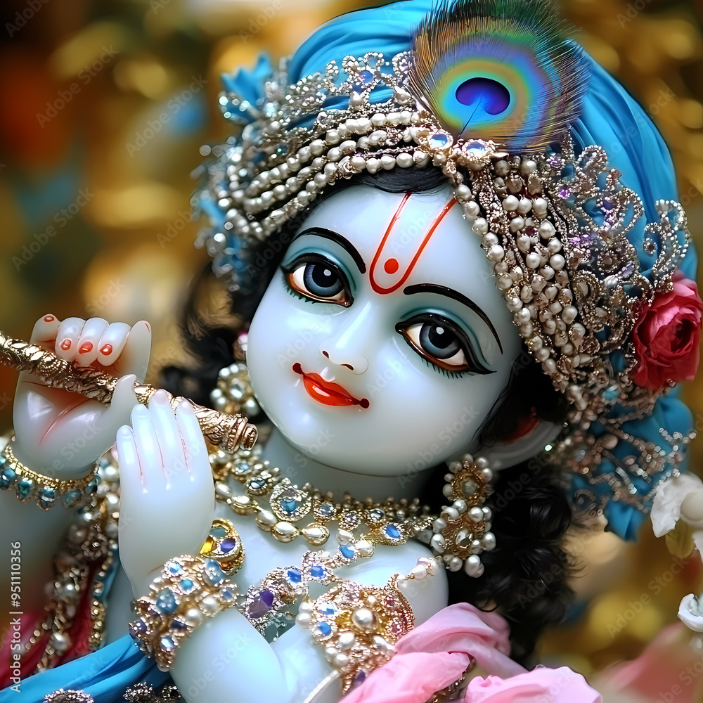 Cute little baby Krishna with sacred cow. Hindu god Lord Krishna with ...