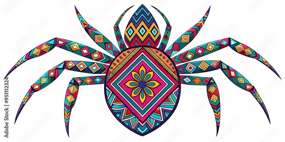 Tribal spider clipart featuring bold geometric patterns and vibrant ...