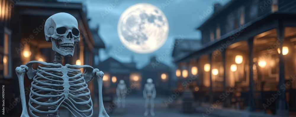Wild West ghost town with haunted saloons and cowboy skeletons under a ...