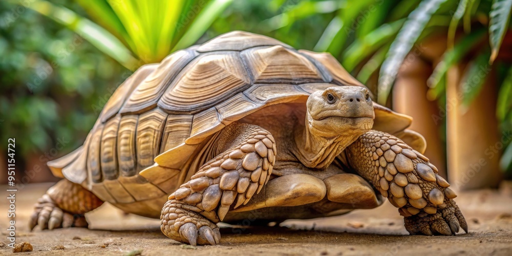 4K footage of a Sulcata Tortoise at Solo Zoo Safari Park, Surakarta ...