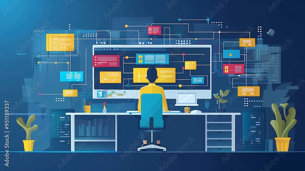 Cartoon vector agile workflow with sprint planning and task ...