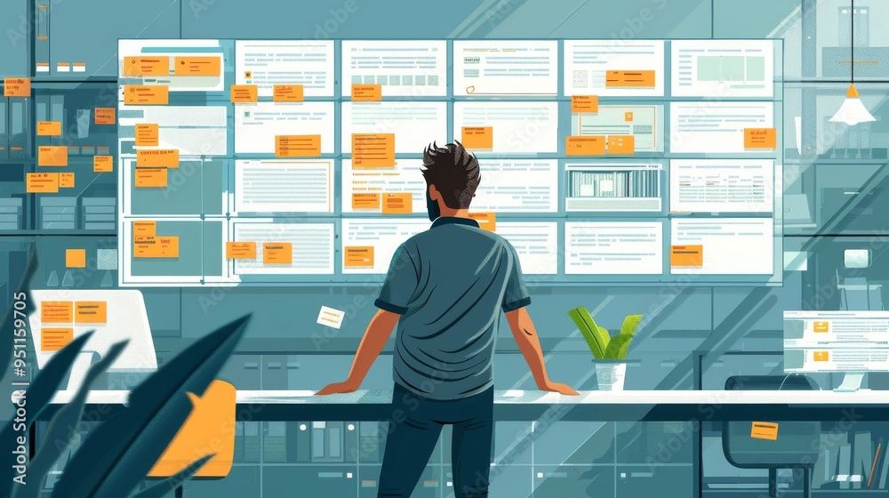 Cartoon vector agile workflow with sprint planning and task ...