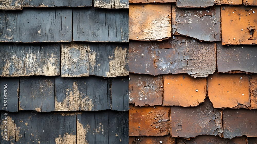 Side-by-side view of a shingle roof, showcasing the effects of a ...