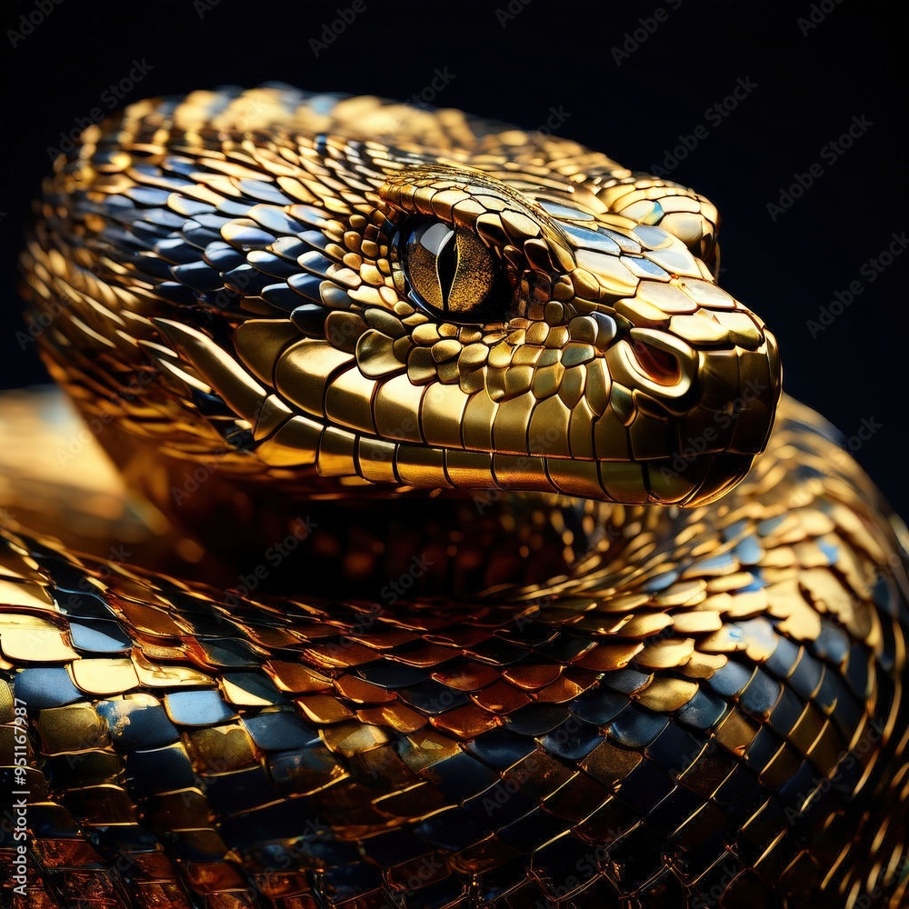 the AI Image Generator, full body, coiled up fierce looking gold ...