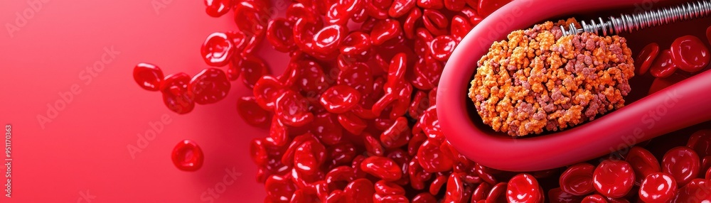 Medically accurate illustration of red blood cells and a blood clot ...