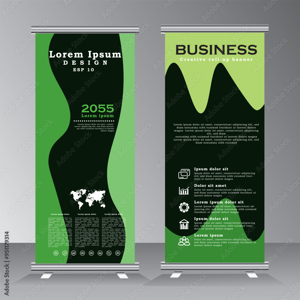 Banner roll up template with green colour, creative concept for ...