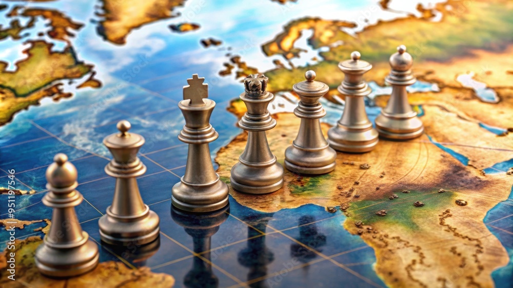 Chess figures strategically placed on a world map illustrating ... Chess figures strategically placed on a world map illustrating ...