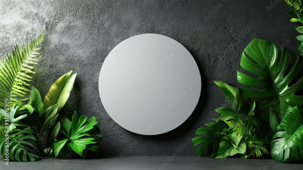 Blank circle store signage design mockup isolated, brushed aluminum ...