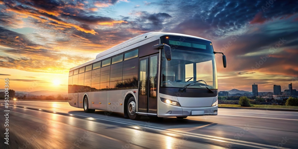 Ultra modern electric bus on the street at sunset, cinematic shoot ...