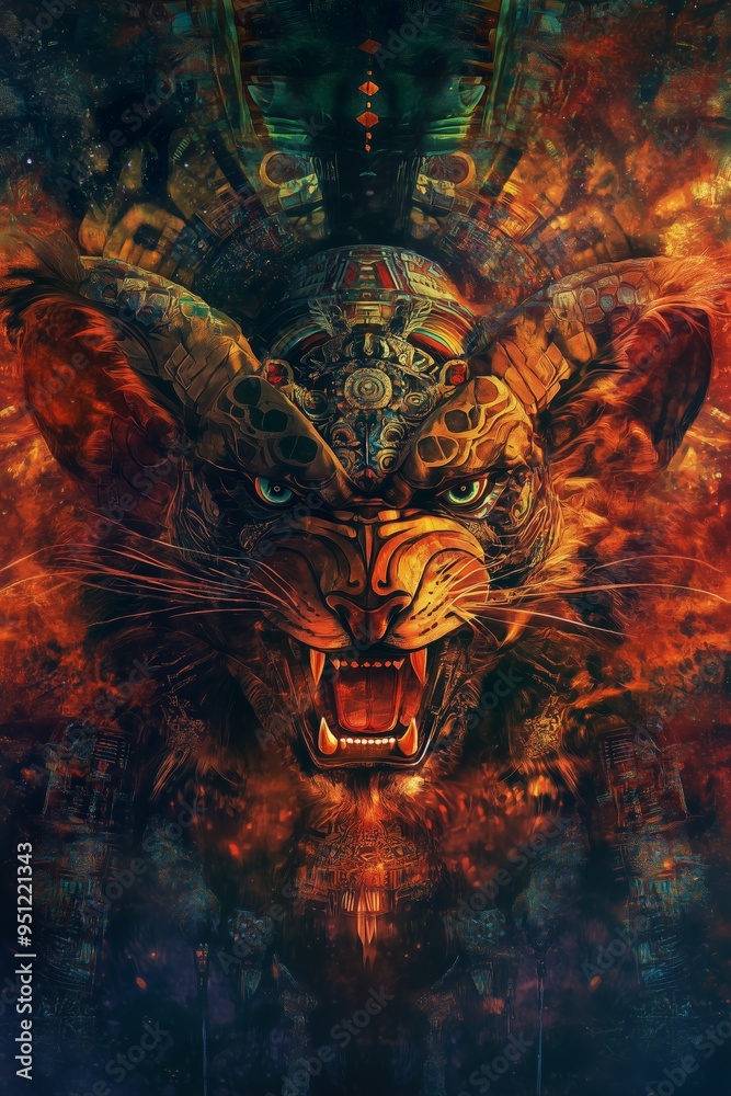 Jaguar Aztec god in the Mayan underworld, shiva, cosmos, dark ...