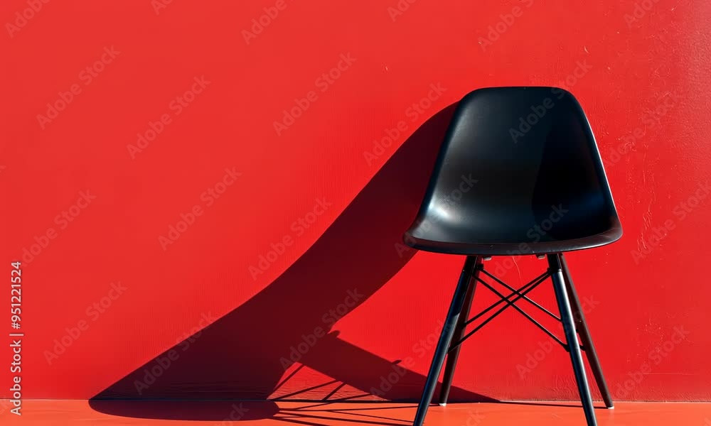 Modern black chair casting a shadow on vibrant red floor Stock Video ...