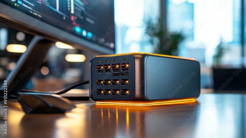High-resolution close-up of a sleek two-bay NAS enclosure positioned on ...