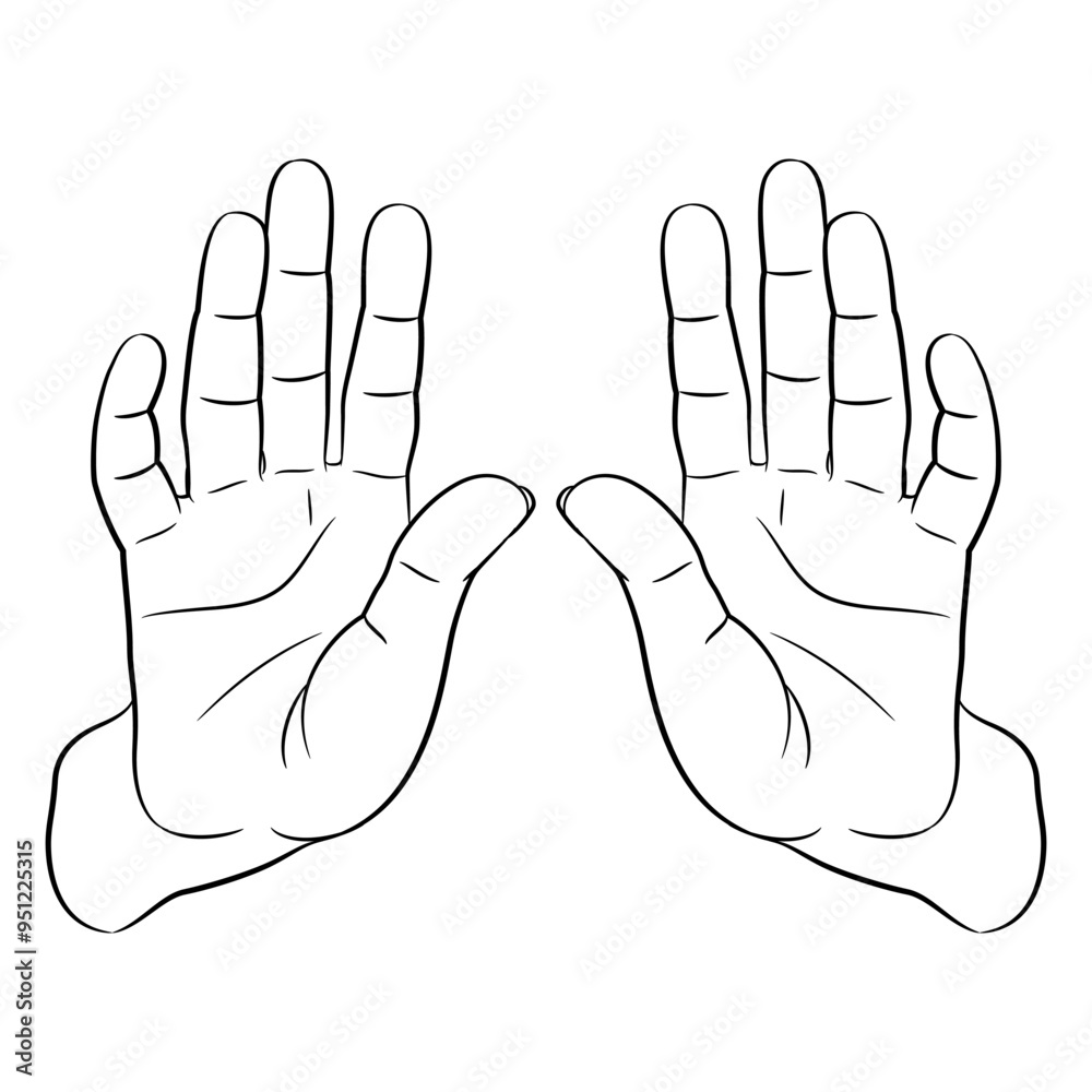 Two human hands with open palms. Front view. Stop or blessing gesture ...