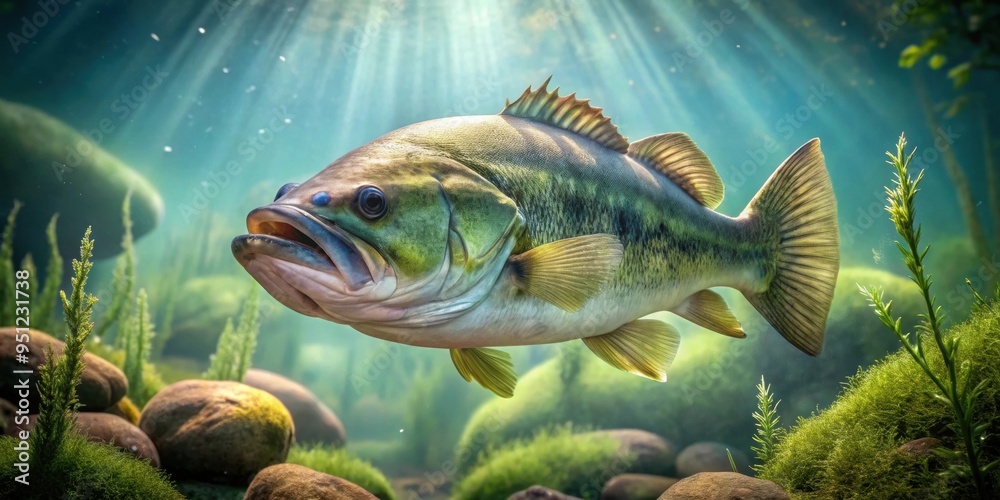 Largemouth bass swimming in its natural habitat in the water ...