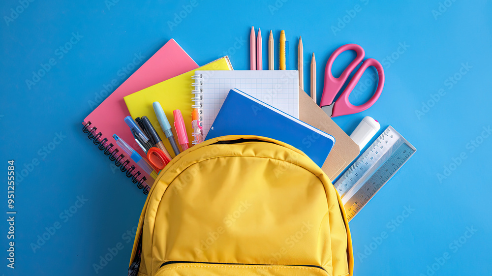 Back to School Concept with Bright Yellow Backpack Filled with ...