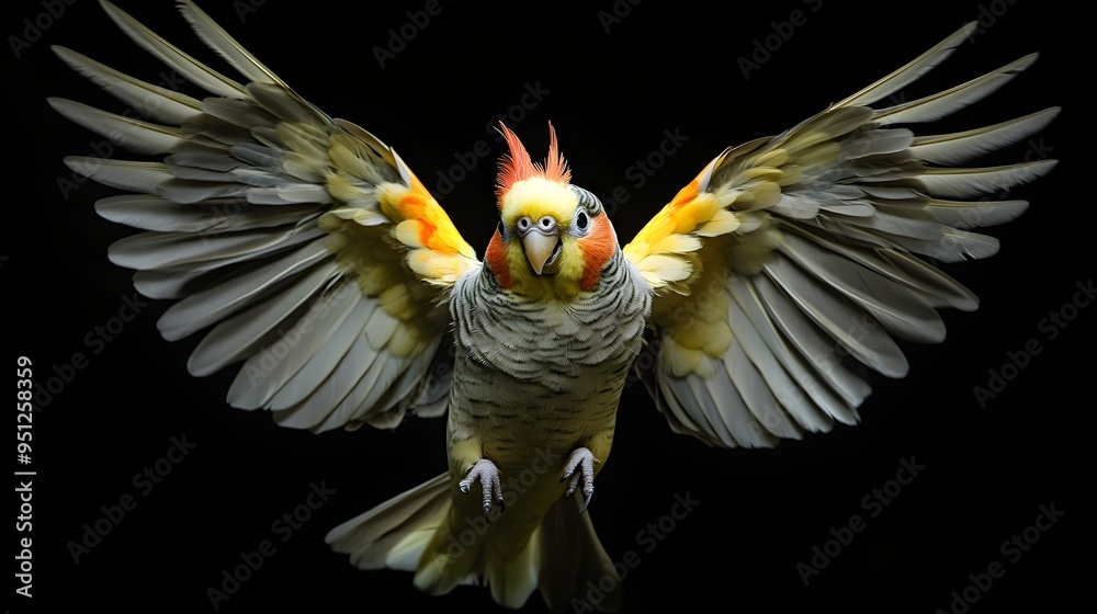 Majestic Cockatiel Bird Spreading Its Vibrant Wings and Feathers as It ...